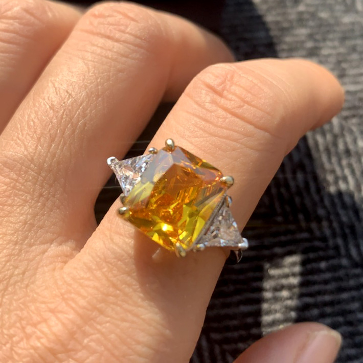 6.7ct Radiant Cut Fancy Yellow Sapphire Engagement Ring | SayaBling