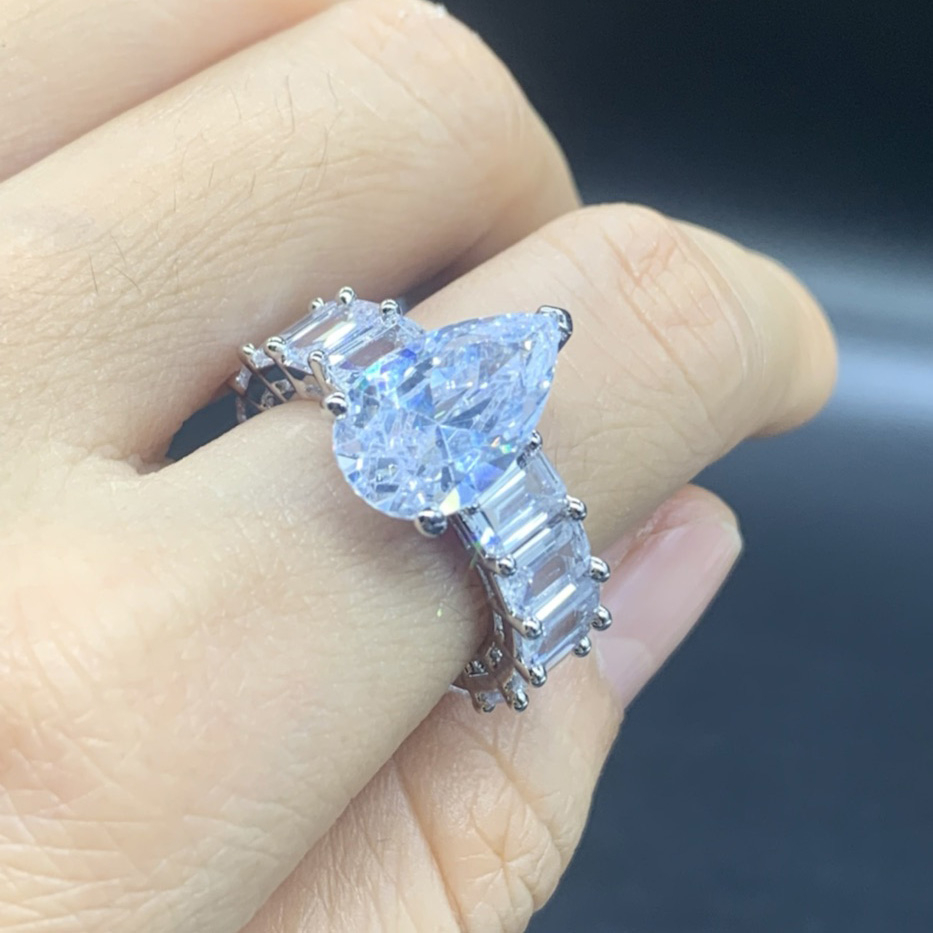 5.4ct Pear Cut White Sapphire Eternity Engagement Ring | SayaBling 5.4ct Pear Cut White Sapphire Eternity Engagement Ring | SayaBling