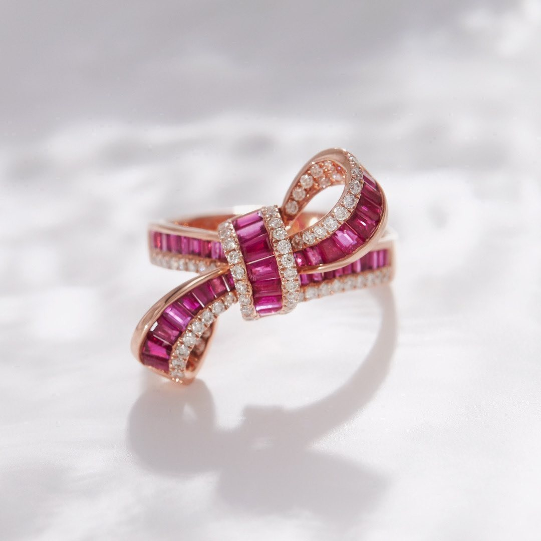 Invisible Set Baguette Cut Ruby Bow Ring | SayaBling