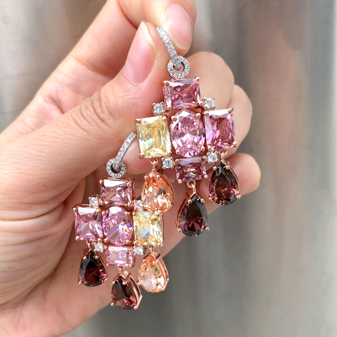 18ctw Multicolor Sapphire Statement Chandelier Earrings | SayaBling