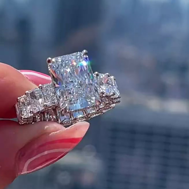 8ct Radiant Cut White Sapphire Engagement Ring for Women in Sterling ...