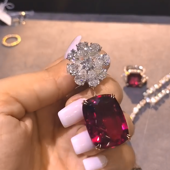 7.5ct Cushion Cut Ruby Drop Earrings | SayaBling