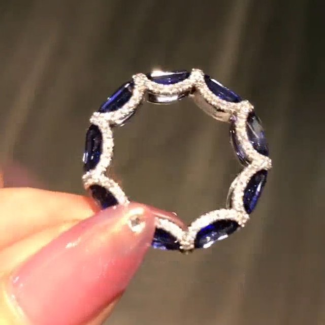 7.95ct Emerald Cut Blue Sapphire Eternity Band | SayaBling