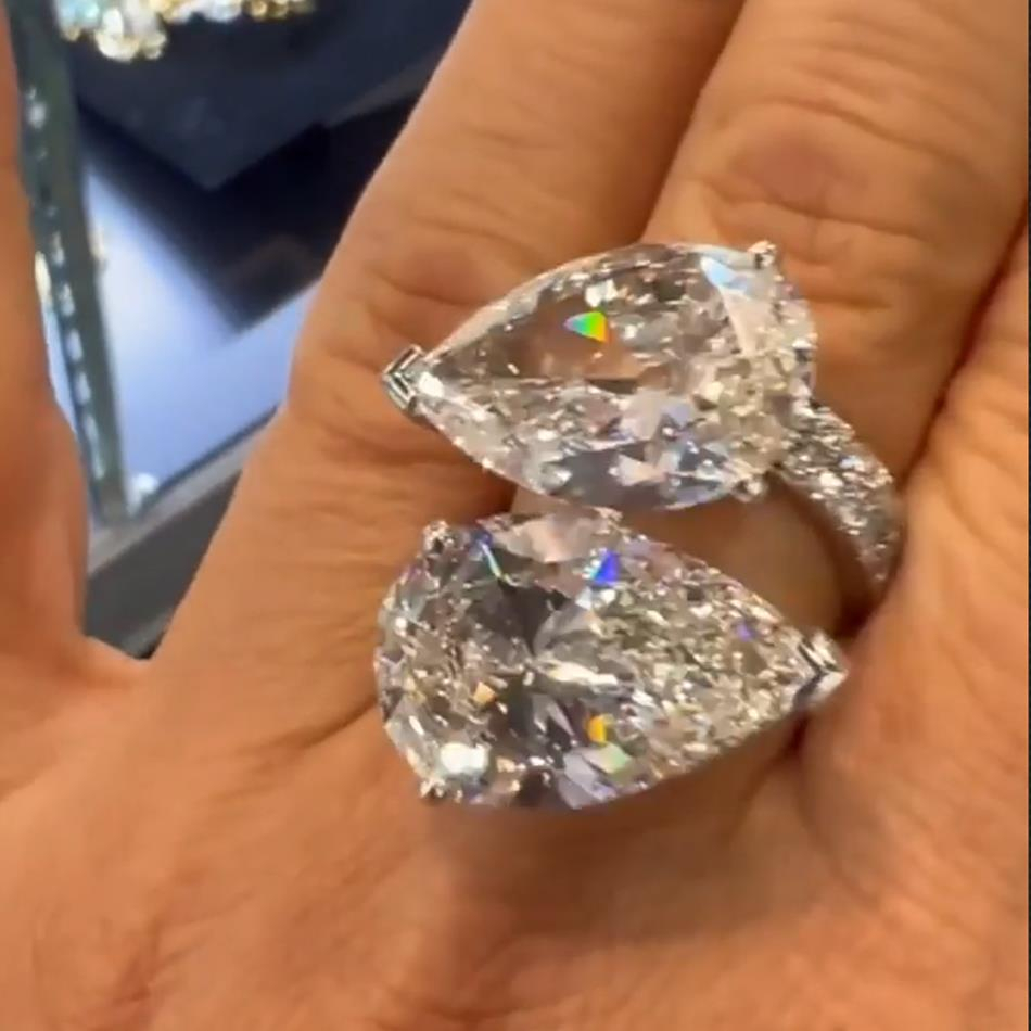 19ctw Pear Cut White Sapphire Two Tone Engagement Ring | SayaBling