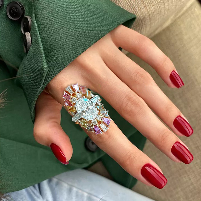 2.5ct Oval Cut Multicolor Sapphire Transformer Wedding Ring Set | SayaBling