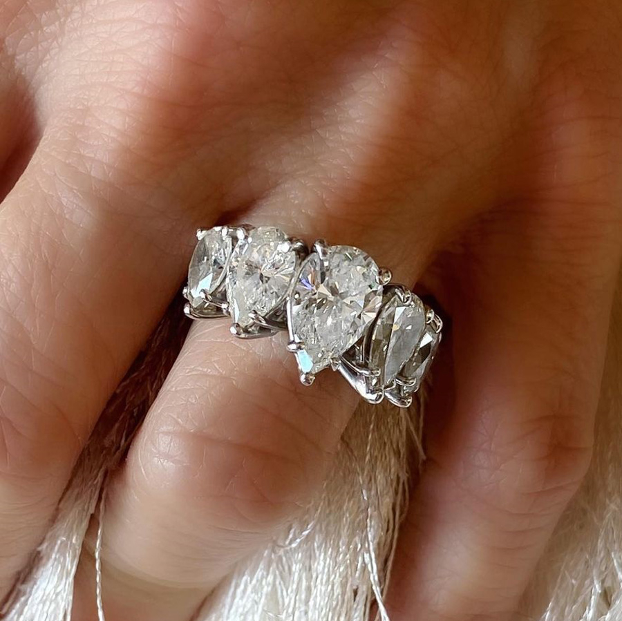 5ctw Pear Cut White Sapphire Five-stone Ring | SayaBling