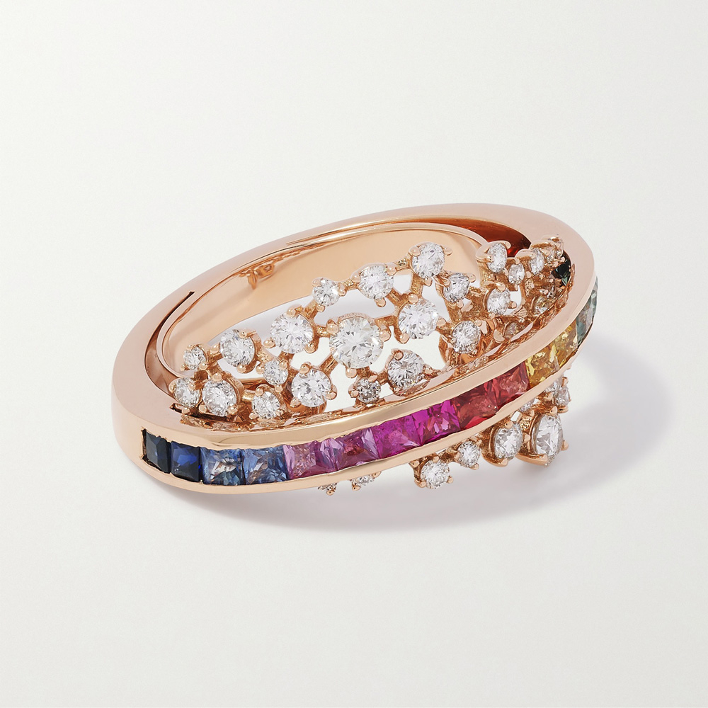 3ctw Princess Cut Rainbow Sapphire Firework Ring | SayaBling