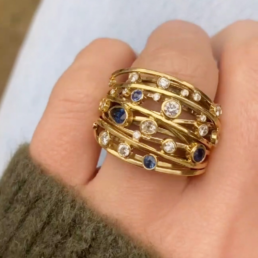 4ctw Multicut White and Sapphire Intertwined Cocktail Ring | SayaBling