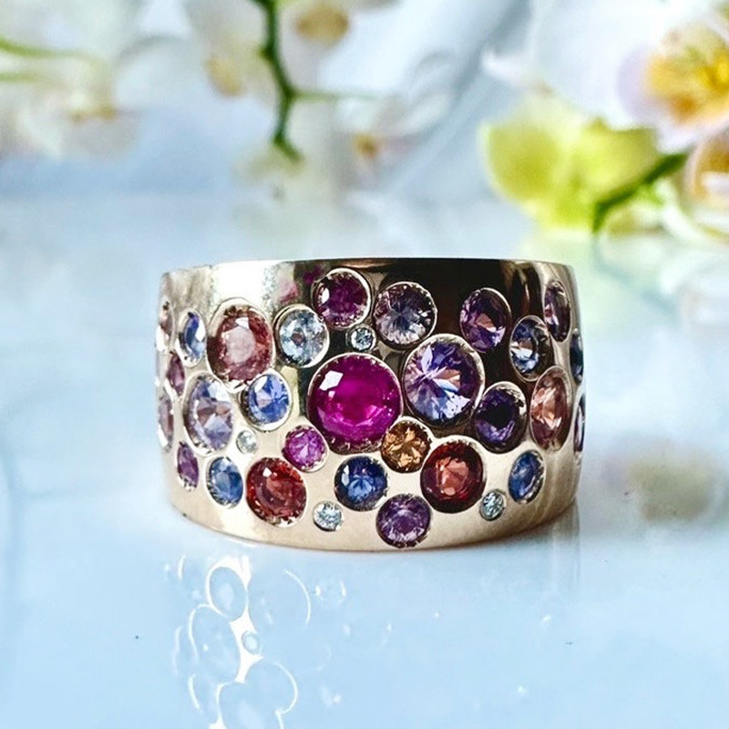 Flush Set Multicolor Sapphire Bold Cocktail Ring | SayaBling