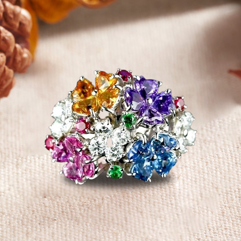 Nature-inspired Multicolor Sapphire Flower Cluster Cocktail Ring ...