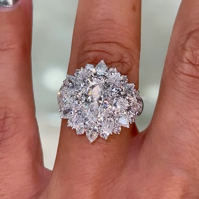 6ctw Multi-cut Cluster White Sapphire Engagement Ring | SayaBling