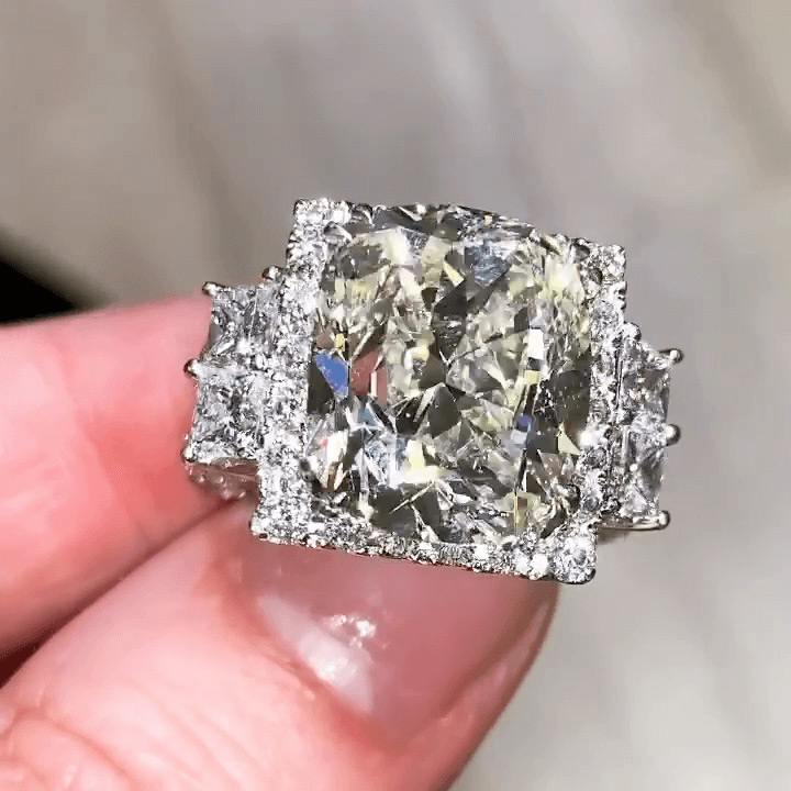 9.5ct Cushion Cut White Sapphire Bold Engagement Ring for women in ...