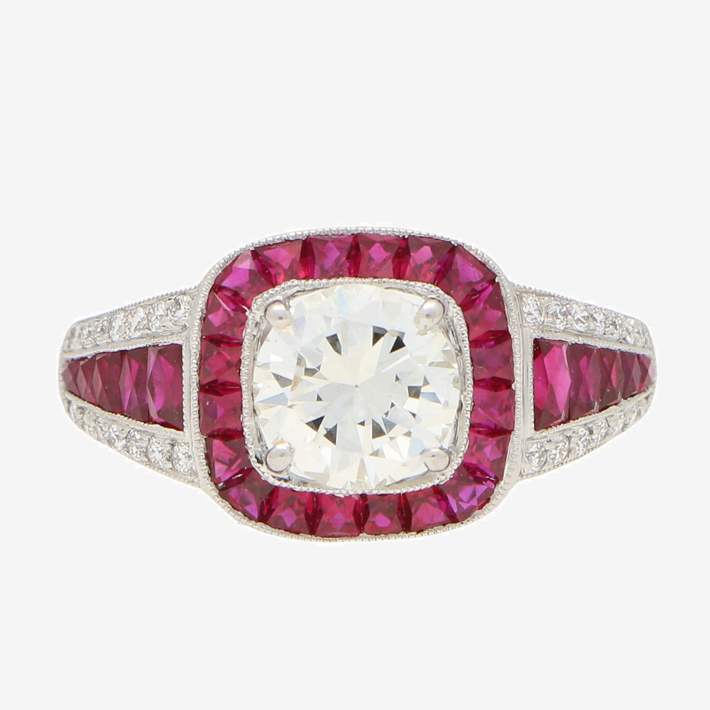 3ct Ruby Calibre Halo Engagement Ring | SayaBling