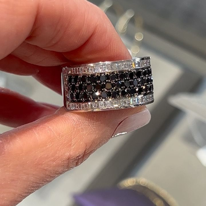 Paved White & Black Sapphire Men's Ring in Sterling Silver | SayaBling