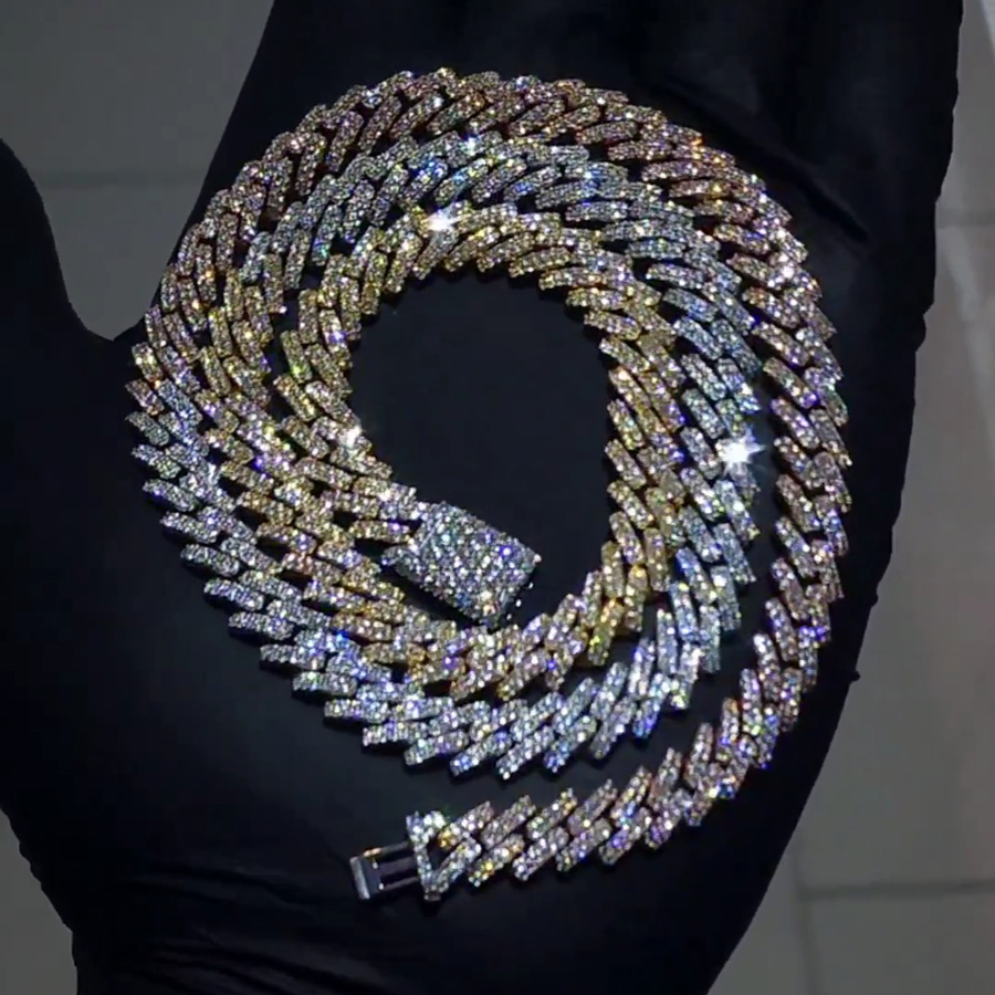 White Sapphire Paved Three Tone Cuban Link Necklace | SayaBling