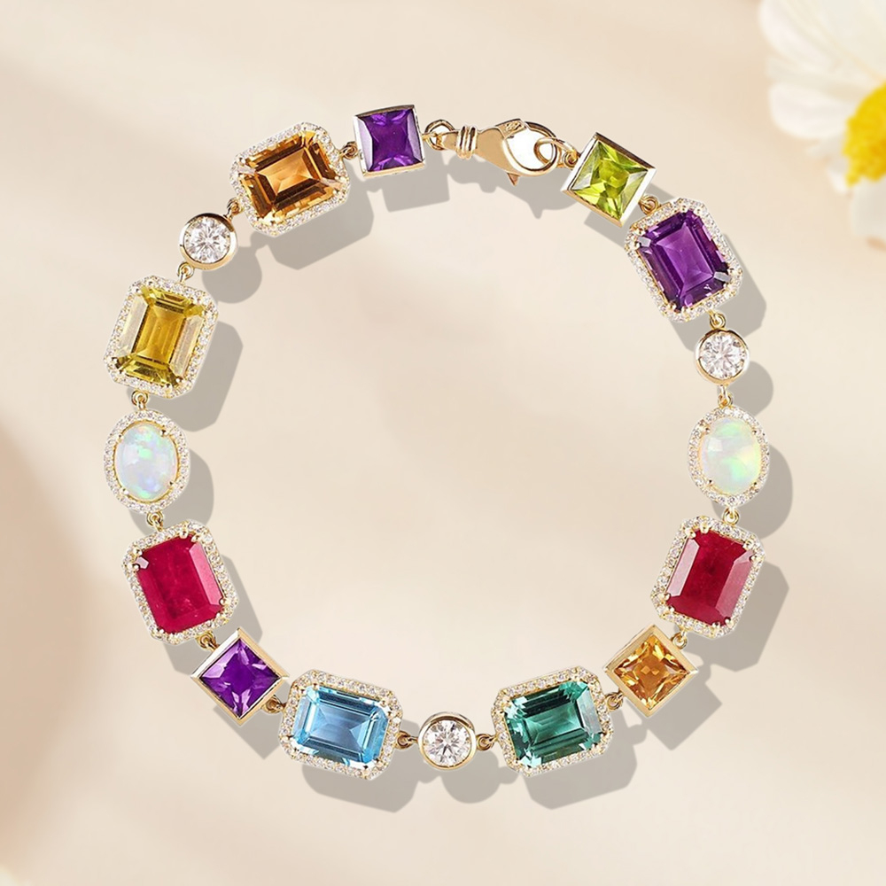 22ctw Multi-cut Multicolor Sapphire Statement Bracelet | SayaBling