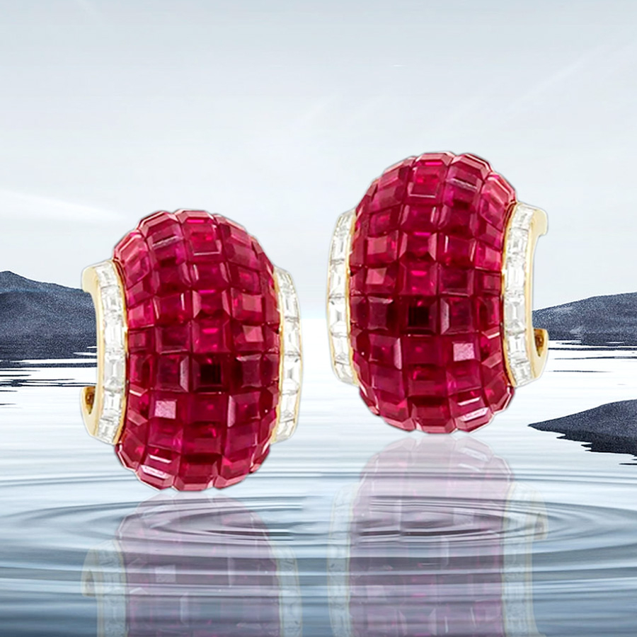 19.65ct Invisible Setting Ruby Half Hoop Earrings | SayaBling