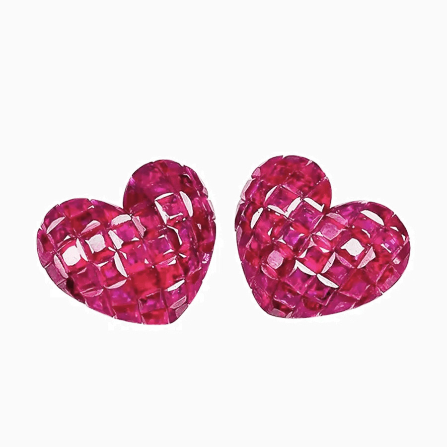 4ctw Princess Cut Ruby Stud Heart Earrings | SayaBling