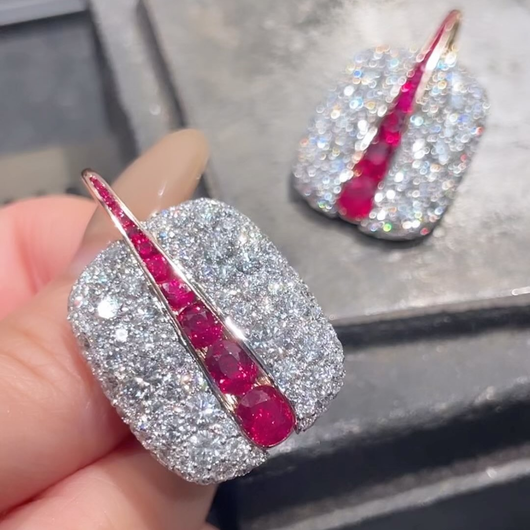 Square-shaped Paved Statement Earrings | SayaBling