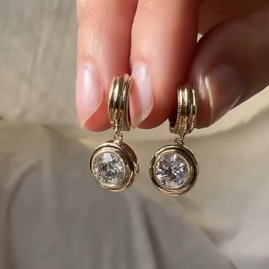 5ctw Round Cut Bezel Art Deco Milgrain Huggie Earrings 5ctw Round Cut Bezel Art Deco Milgrain Huggie Earrings