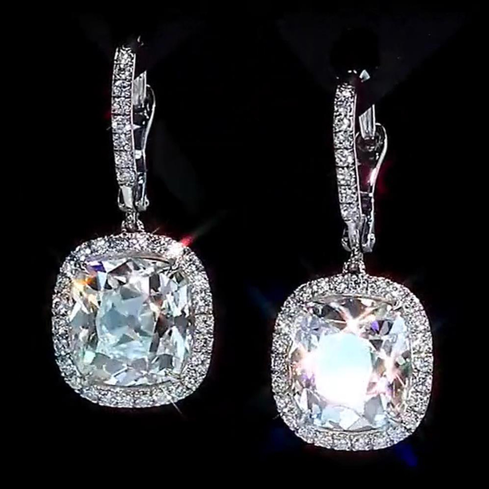 Stunning Cushion Cut White Sapphire Drop Earrings for Women in Sterling ...