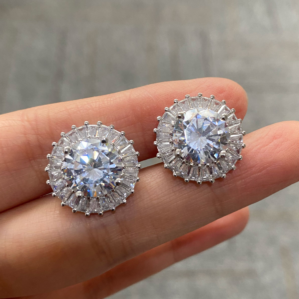 3.5 CT Round Shape Sterling Silver Stud Earrings | SayaBling