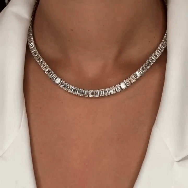 SayaBling Emerald Cut White Sapphire Glorious Chain Necklace | SayaBling