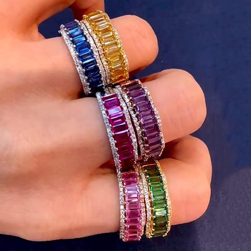 Emerald Cut Multicolor and White Sapphire Petal Ring | SayaBling