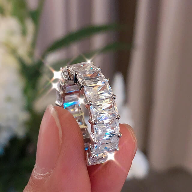 Radiant Cut White Sapphire Eternity Band for Women | SayaBling