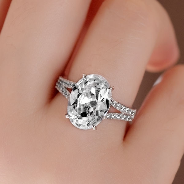 Split Shank Oval Cut White Sapphire Engagement Ring for Women | SayaBling