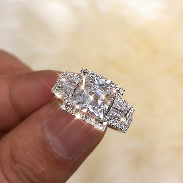 Princess Cut 925 Sterling Silver Engagement Ring | SayaBling