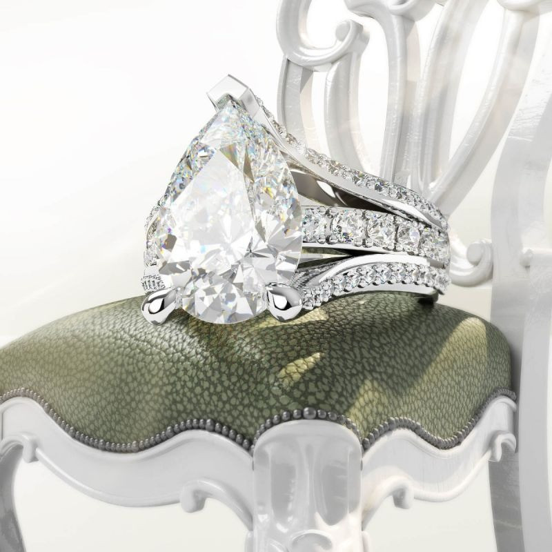 4ct Pear Cut Split Shank Engagement Ring | SayaBling