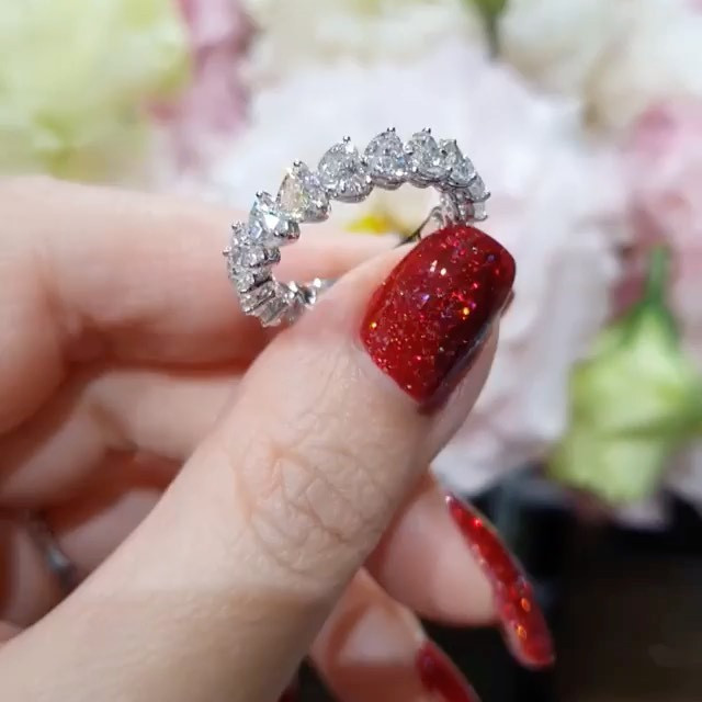 2.75ct Heart Cut White Sapphire Half Eternity Band | SayaBling