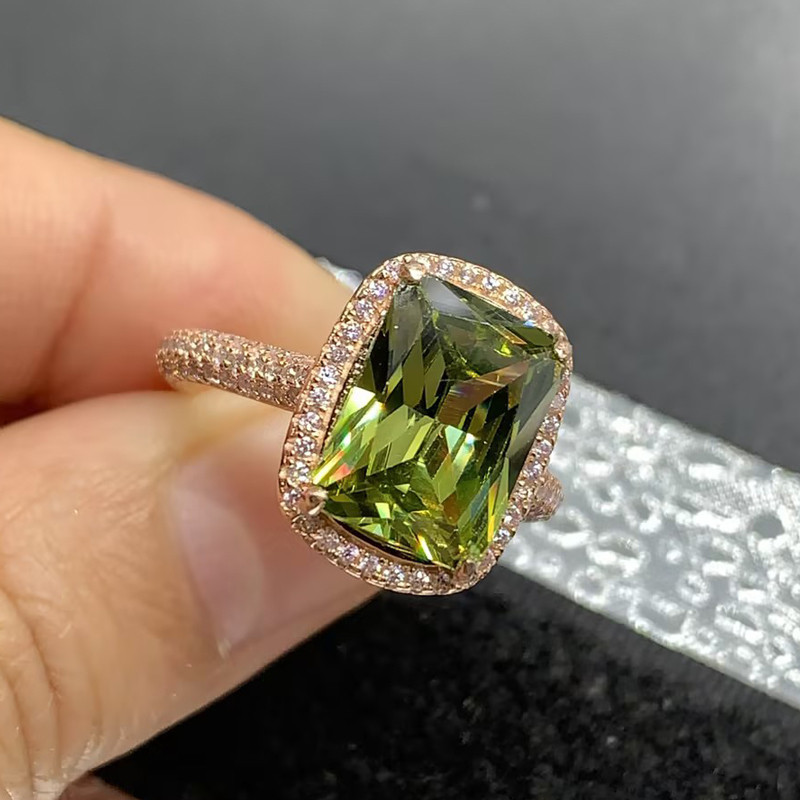 6.5ct Cushion Cut Unique Green Engagement Ring in Rose Gold | SayaBling
