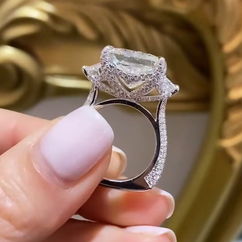 5.6ct Princess Cut Three Stone European Shank Engagement Ring ...