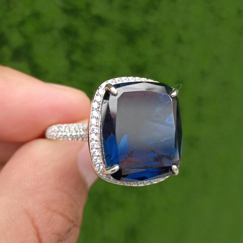 15ct Halo Cushion Cut Sapphire Engagement Ring for Women in Sterling ...