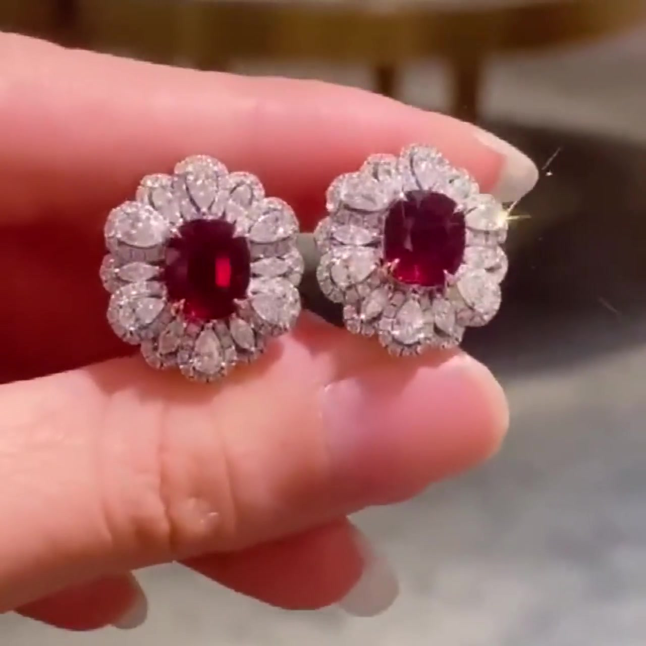 Cushion Cut Ruby Stud Earrings for Women | SayaBling Jewelry