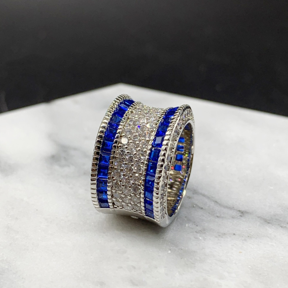 5.5ctw Princess Cut Blue Sapphire Women's Wedding Band | SayaBling