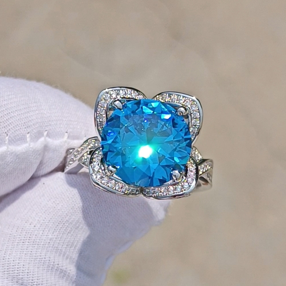 11ct Round Cut Aquamarine Vintage Cocktail Ring | SayaBling
