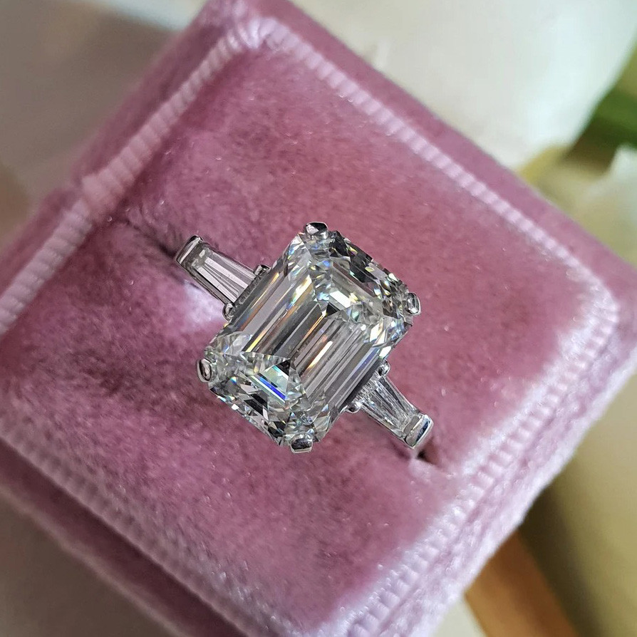 5ct Emerald Cut White Sapphire Engagement Ring | SayaBling Jewelry