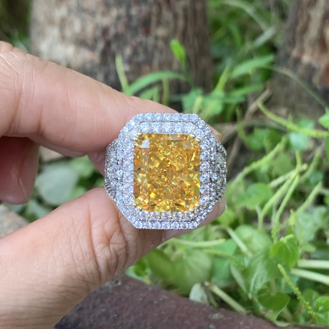 12ct Radiant Cut Yellow Sapphire Engagement Ring | SayaBling Jewelry