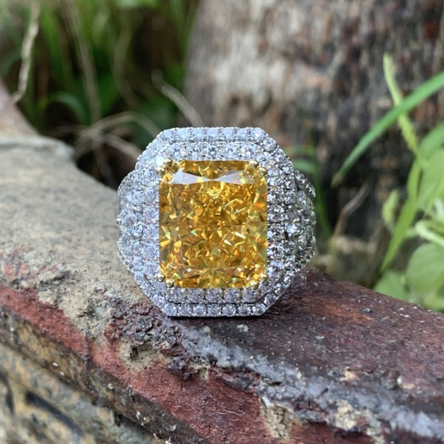 12ct Radiant Cut Yellow Sapphire Engagement Ring | SayaBling Jewelry