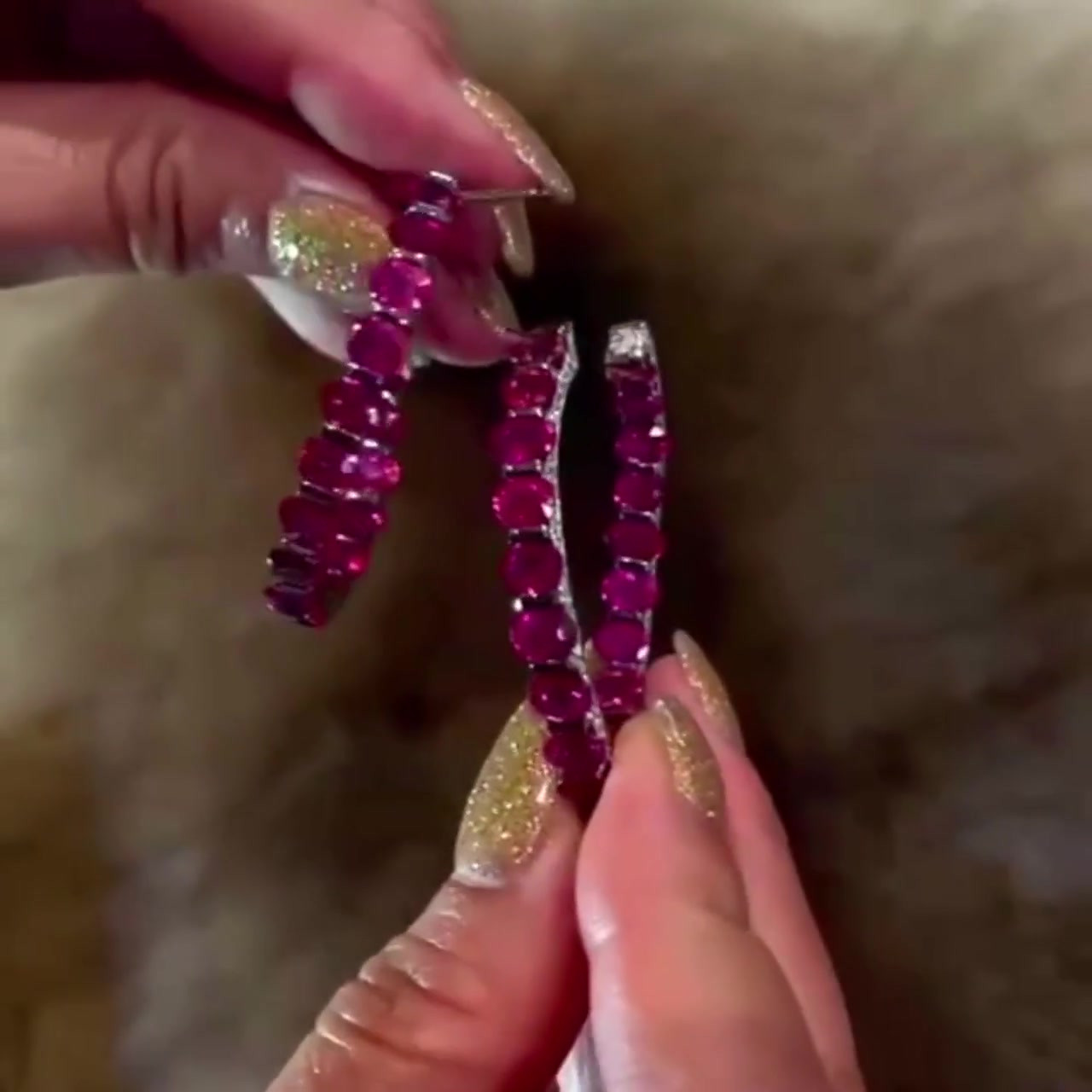 6.35ctw Round Cut Ruby Hoop Earrings | SayaBling