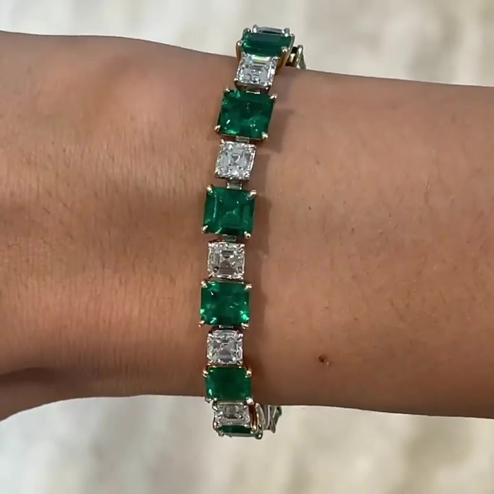 SayaBling Colombian Emerald & Asscher Cut Diamond Bracelet | SayaBling ...