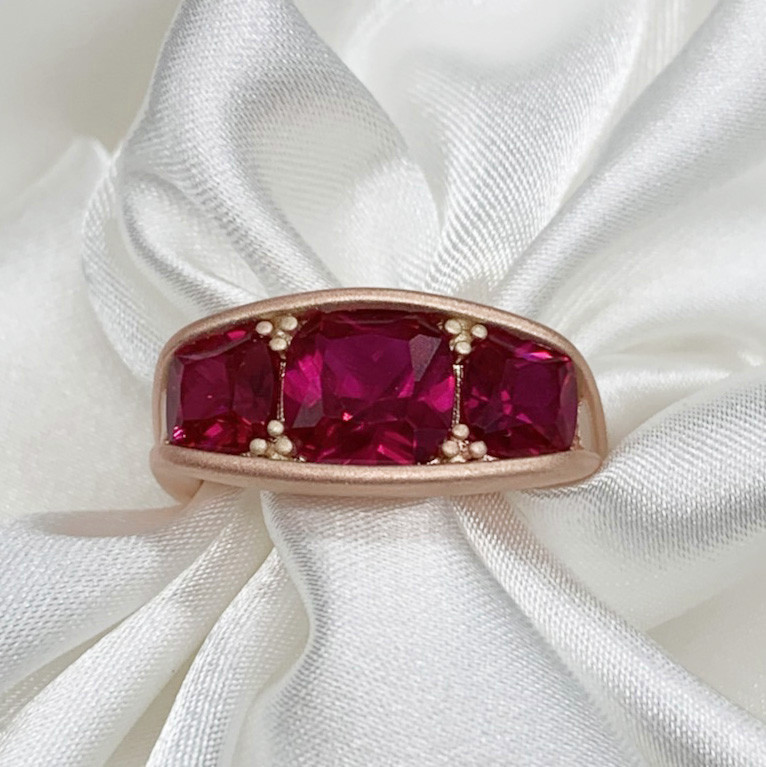 5.5ctw Cushion Cut Ruby Three-Stone Engagement Ring | SayaBling Jewelry