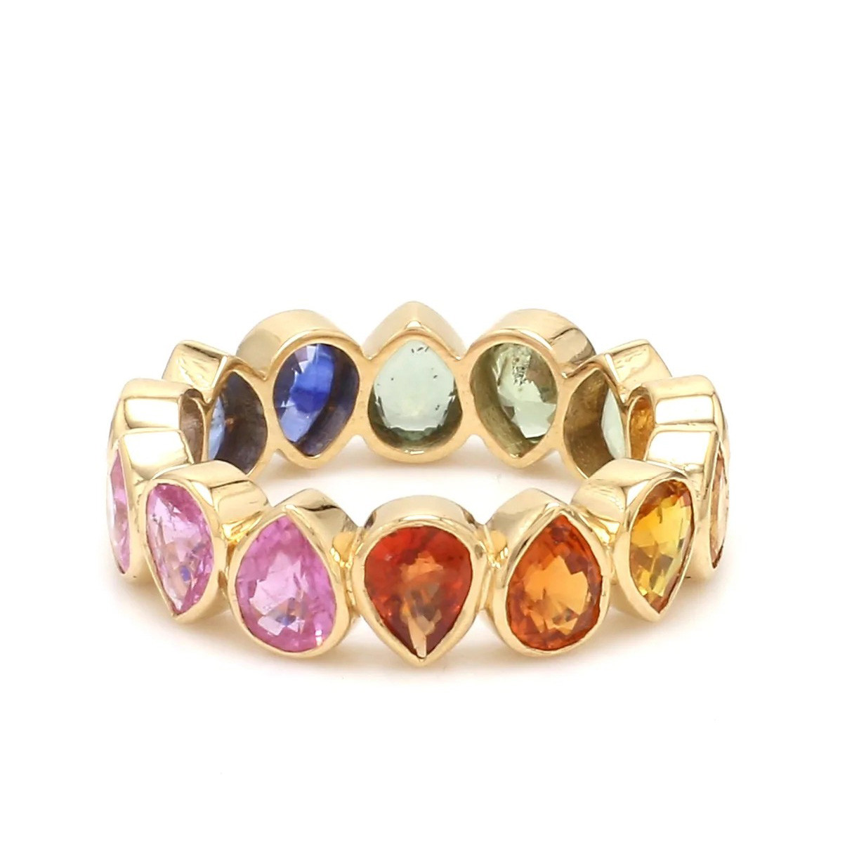 6.5ctw Bezel Set Rainbow Color Sapphire Eternity Ring | SayaBling