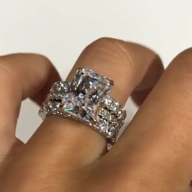 Radiant Cut White Sapphire 3pcs Bridal Set in Sterling Silver | SayaBling