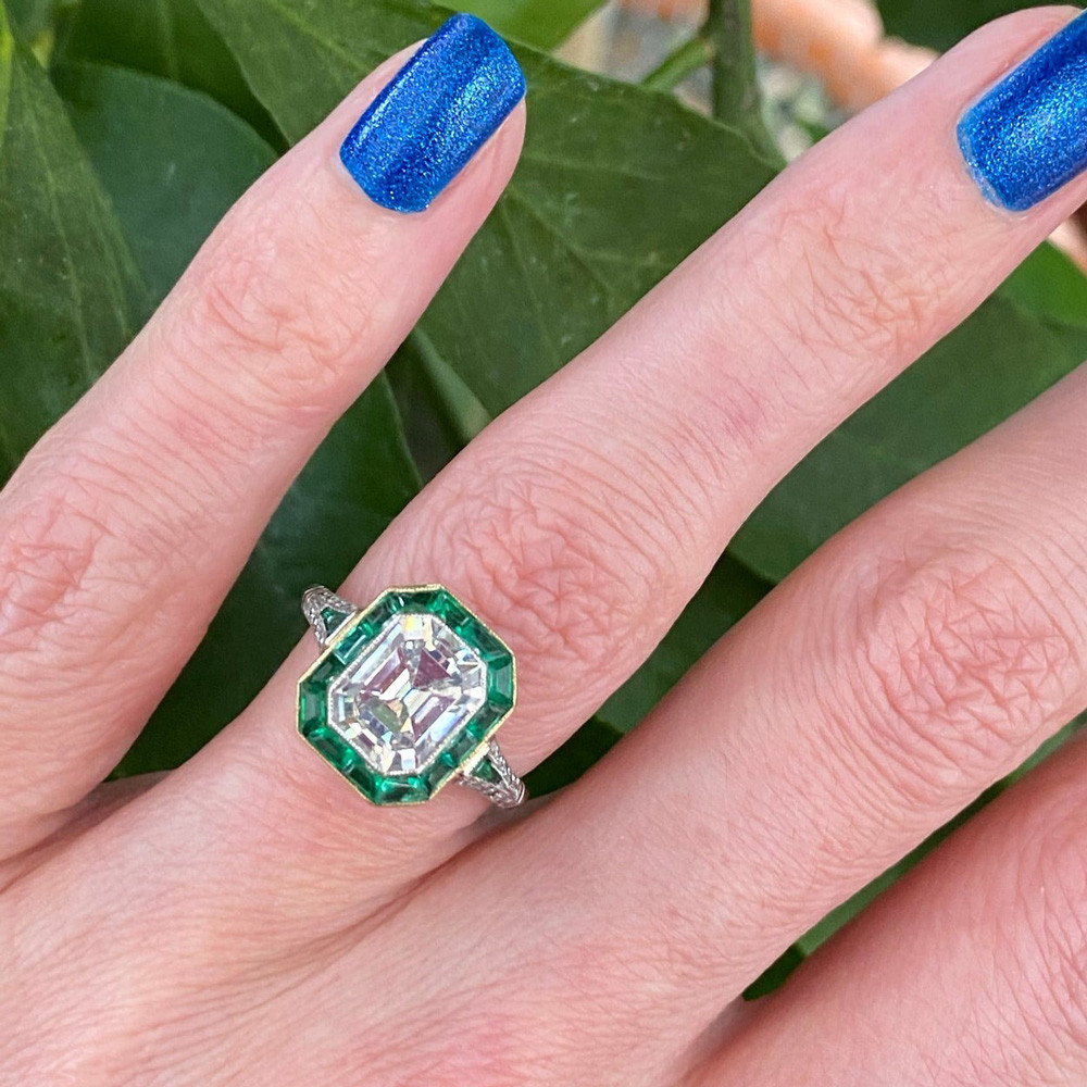 Art-deco 6ct Halo Emerald Cut White Sapphire Engagement Ring ...