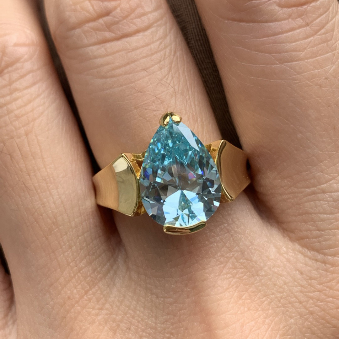 5.4ct Pear Cut Aquamarine Engagement Ring | SayaBling Jewelry