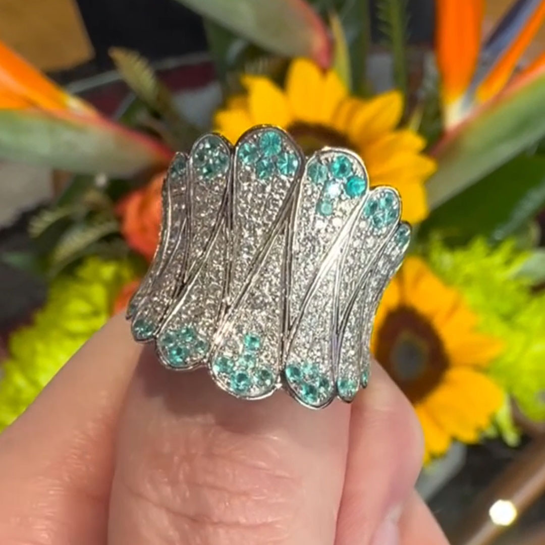 Round Cut Paraiba and White Sapphire Cocktail Ring | SayaBling